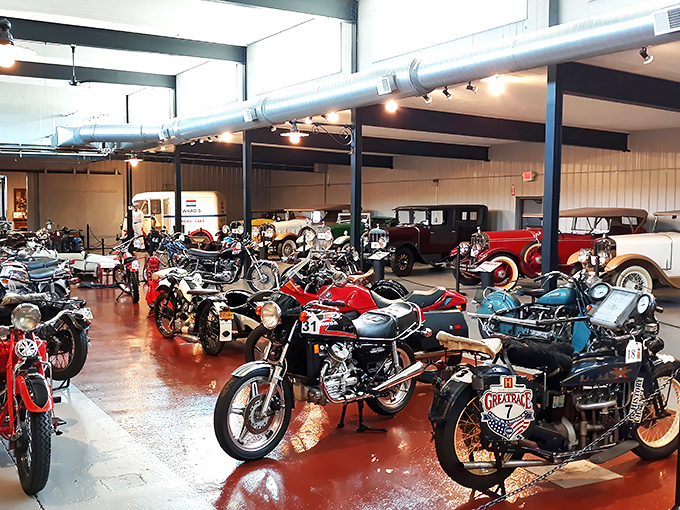 Two-wheeled wonders share space with their four-wheeled cousins, proving that America's love affair with motors extends beyond just cars.