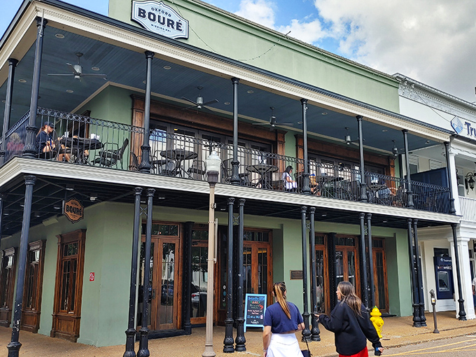 Bour&eacute;'s balcony offers the perfect perch for people-watching while savoring Creole-inspired cuisine &ndash; dinner and a show, Oxford-style!