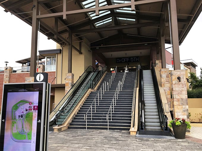 The escalators aren't just transportation—they're time machines whisking you toward future versions of yourself wearing much better outfits.