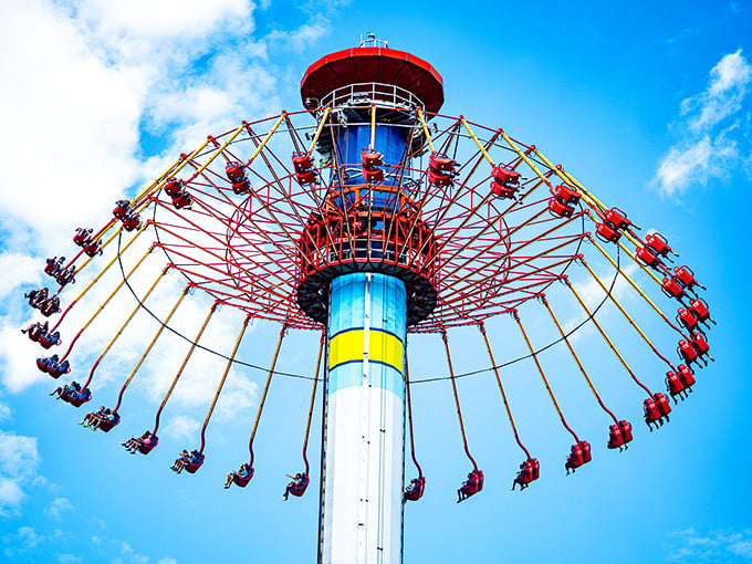 The WindSeeker spins brave souls 300 feet above the ground, turning ordinary humans into temporary satellites with extraordinary views.