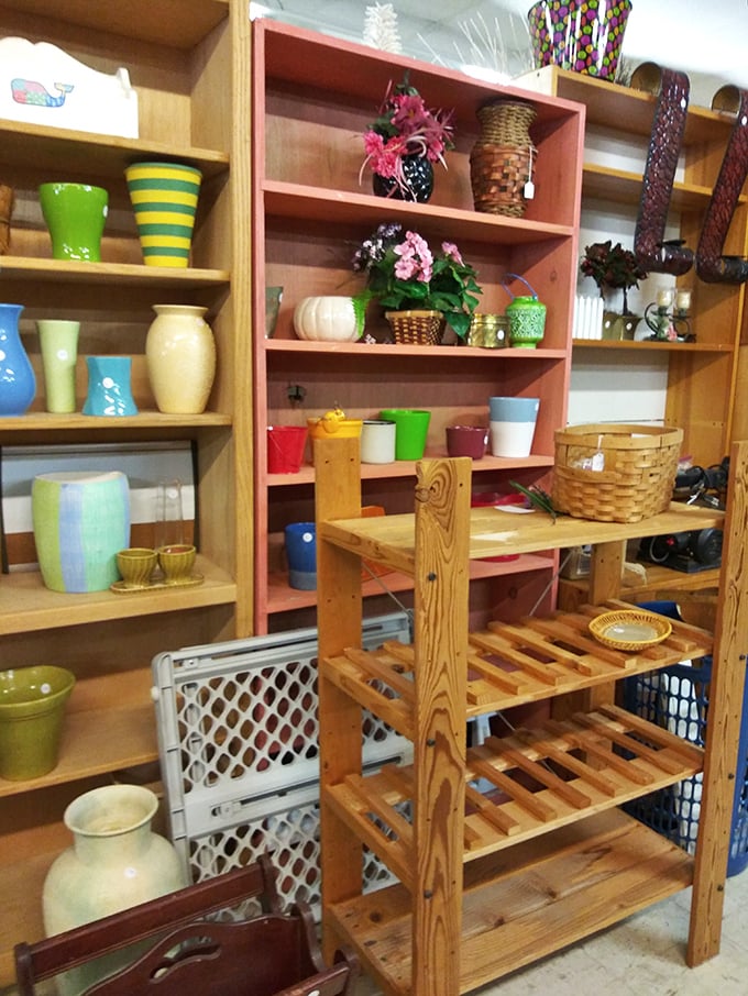 These shelves are like a colorful time capsule of American home d&eacute;cor &ndash; from mid-century modern to "what were they thinking?"
