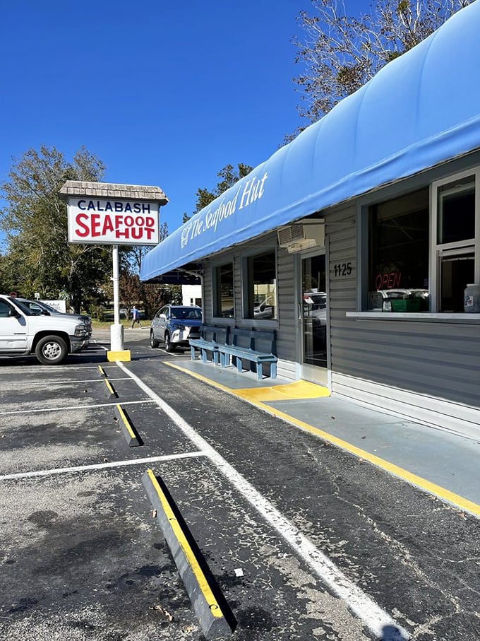 Calabash Seafood Hut: That humble blue awning is like a superhero's cape&mdash;signaling rescue for the seafood-starved and hushpuppy-deprived among us.