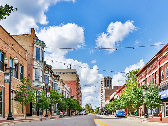 Elgin's downtown corner where past meets present &ndash; I can practically smell the fresh coffee brewing behind those vintage storefronts.