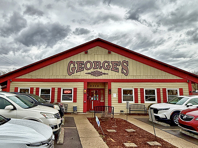 George's Family Restaurant: That red-trimmed exterior is like a beacon for comfort food seekers &ndash; the meatloaf sign isn't just advertising, it's a promise.