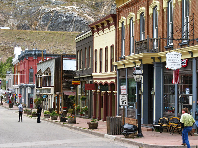 Georgetown: Where historic buildings huddle together beneath a mountain that looks like it's keeping watch over them.