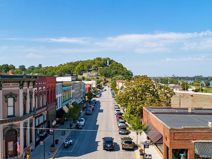 Hannibal's picturesque Main Street stretches toward the horizon, offering Mark Twain's hometown charm with prices that would make even Huck Finn smile.