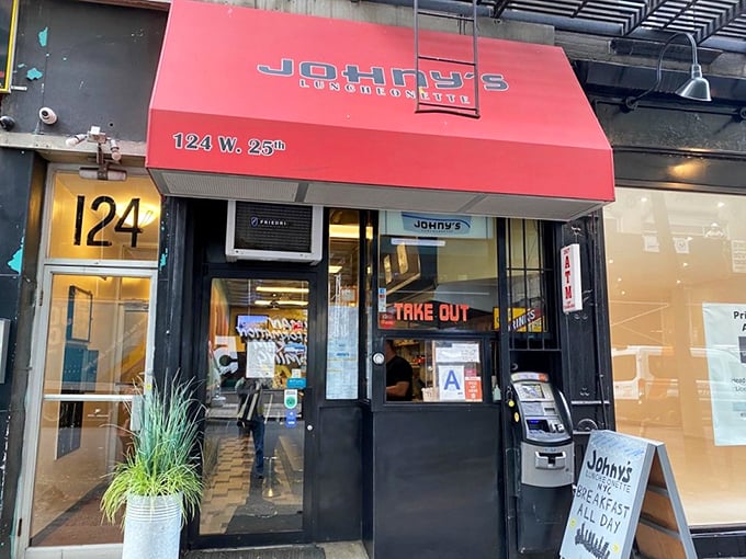 Johny's bold red awning signals breakfast bliss ahead&mdash;like finding the perfect diner in a city of thousands.