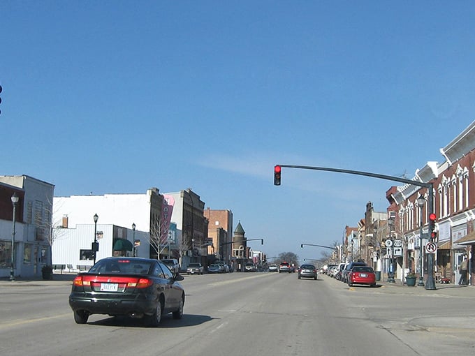 Osage's main street showcases classic Midwestern architecture with the Hotel Park building standing proudly among neighbors.
