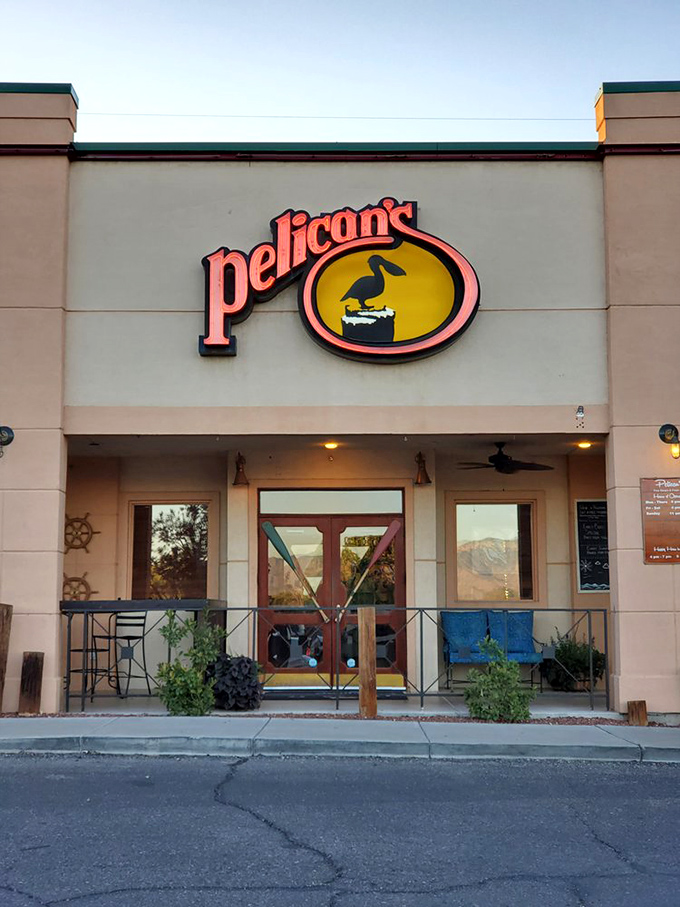 Pelican's surfboard and string lights create instant beach vibes. Who needs an ocean when you've got this seafood sanctuary?