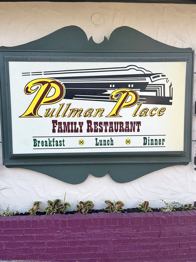 All aboard the flavor train! Pullman Place's vintage sign promises a dining experience that'll take you back to the golden age of rail travel.