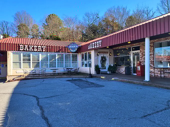 Rick's Bakery's distinctive red awnings signal that serious donut business happens here &ndash; like the Embassy of Deliciousness in Fayetteville.
