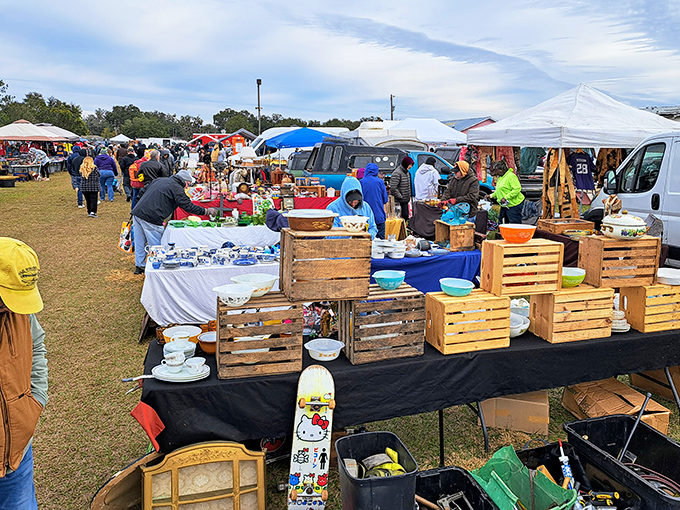 Tent city of treasures! Webster's outdoor market transforms an ordinary field into a bargain hunter's dream landscape.