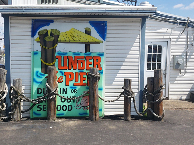 Under the Pier's nautical entrance with dock posts and rope sets the stage for no-nonsense seafood that tastes like a New England vacation.