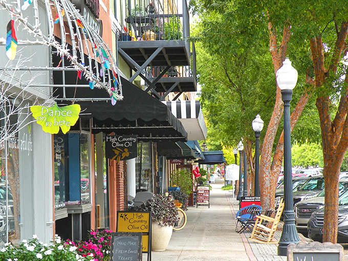 Pastel-colored storefronts in downtown Aiken offer small-town charm with big personality. That ice cream shop is calling my name!