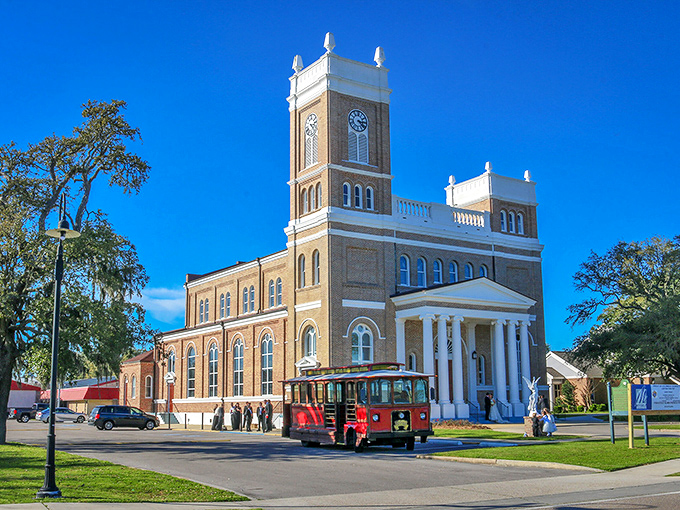 Colorful storefronts in Bay St. Louis offer a warm welcome, like the Mississippi version of a Wes Anderson film set. 