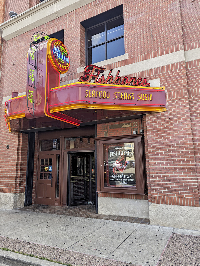 A Detroit institution where Creole flavors meet Midwestern hospitality &ndash; Fishbone's neon glow is impossible to resist.