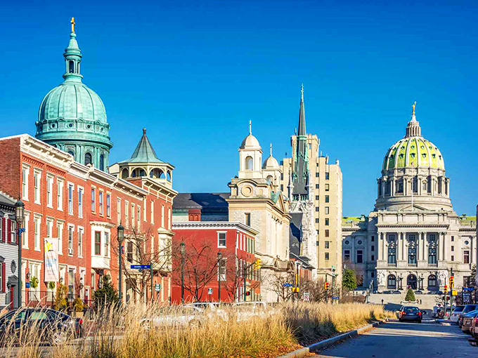 Church spires and government domes create Harrisburg's distinctive skyline &ndash; grandeur without the grand expense.