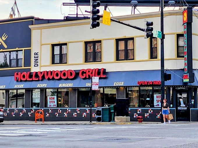 Hollywood Grill's classic blue and red façade has welcomed Chicago night owls and early birds for generations.
