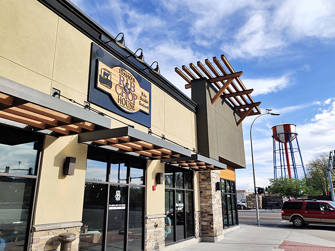 Sunshine highlights the clean lines of Idaho's Rib & Chop House, where contemporary design meets classic steak perfection.
