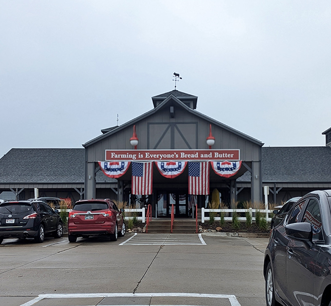 American flags flutter proudly outside the Machine Shed, where farm-to-table isn't a trend—it's tradition. Comfort food with a side of patriotism.