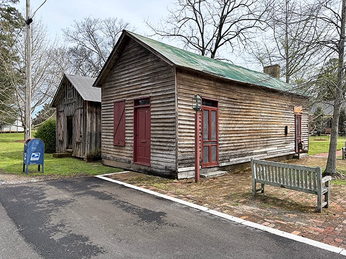 Brick buildings that have weathered decades while maintaining their dignity and small-town character perfectly. 