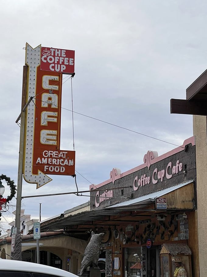 Where license plates meet legendary breakfasts - The Coffee Cup's rustic charm is the perfect backdrop for that "one more cup" morning.