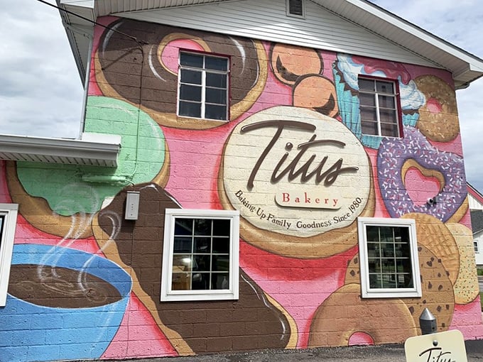 Titus Bakery close-up: When your bakery becomes your billboard. These painted pastries promise what awaits inside&mdash;only warmer and softer.