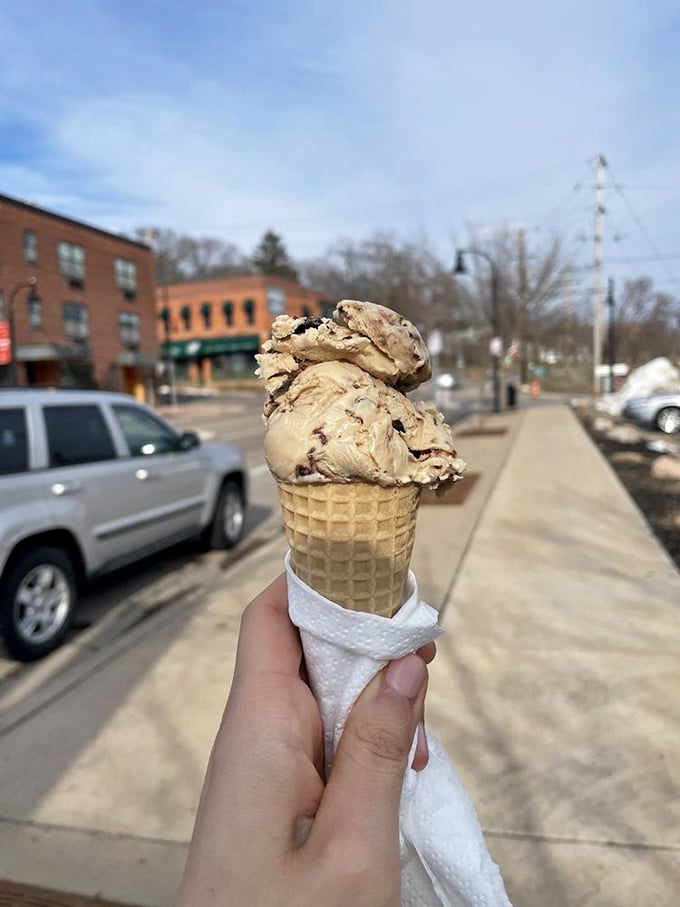 Ice cream with a view &ndash; the perfect walking companion as you explore downtown Eau Claire, melting slightly faster than your resolve to eat healthy.