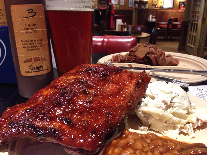 Ribs that make time stand still &ndash; glistening with that perfect bark, paired with sides that know their supporting role in this meaty masterpiece.