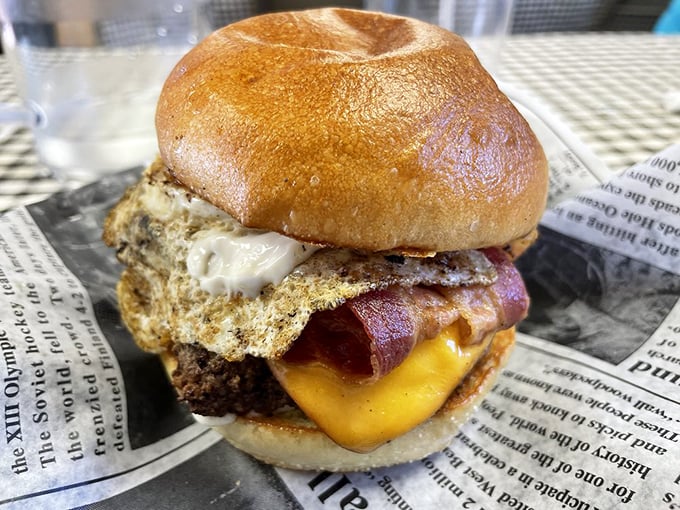 Bacon, cheese, and beef&mdash;the holy trinity of burger perfection. This isn't just a meal; it's a religious experience.