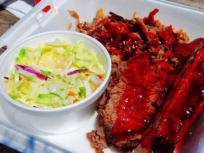 Barbecue that makes time stand still. Tender brisket with that perfect smoke ring alongside fresh, crunchy coleslaw&mdash;a contrast that barbecue dreams are made of. 