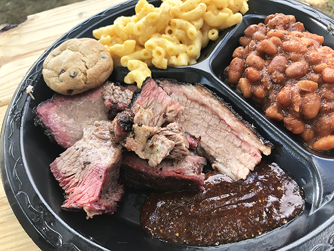 Behold the holy trinity of barbecue&mdash;brisket with that perfect smoke ring, creamy mac and cheese, and beans that have clearly been taking flavor notes.