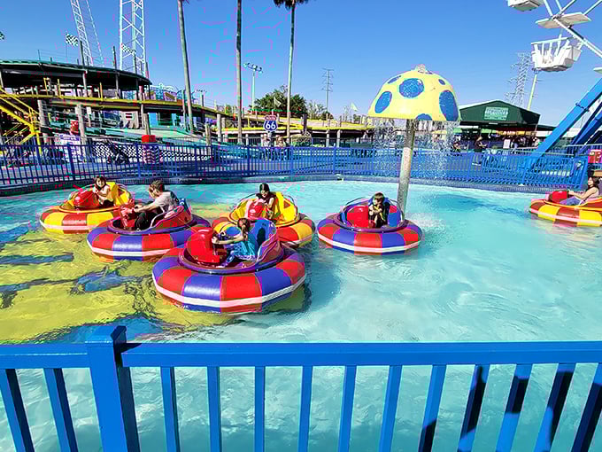 Bumper boats offer the perfect combination of cooling splash and competitive spirit. Nothing says "I love you" like deliberately soaking your family members.