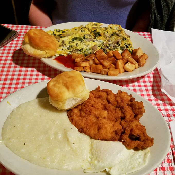That chicken fried steak isn't just crispy, it's the kind of golden-brown perfection that makes you temporarily forget vegetables exist.