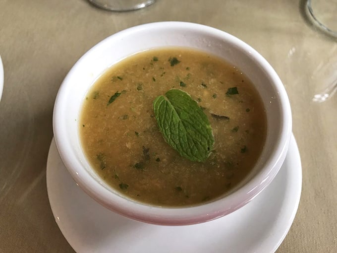 This isn't just soup&mdash;it's summer in a bowl. The fresh mint leaf floating atop tells you exactly what this kitchen values.