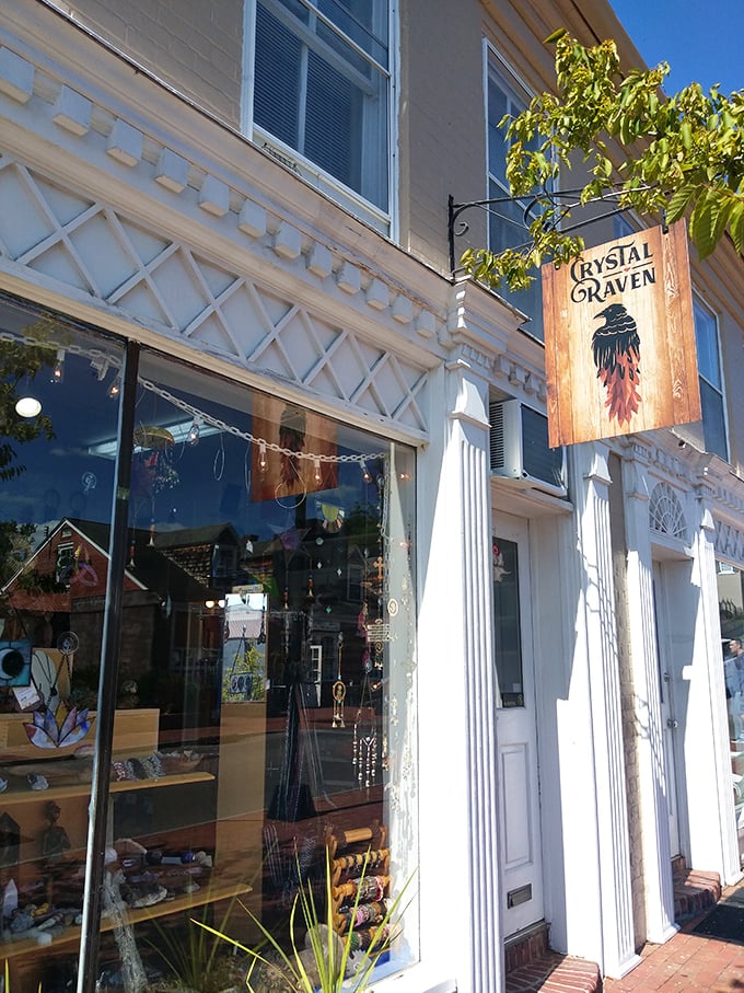 White columns and whimsical signs - Crystal Raven brings mystical charm to Jonesborough's historic streetscape, proving old buildings and new spirits coexist beautifully.