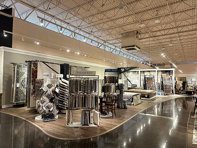 The rug department—where floor coverings become conversation pieces and "wiping your feet" takes on a whole new meaning.