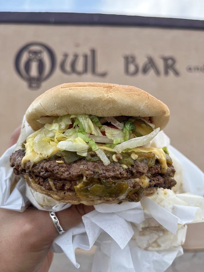 Behold the double green chile cheeseburger in its natural habitat! This isn't just lunch&mdash;it's the reason people drive across state lines with a gleam in their eye.