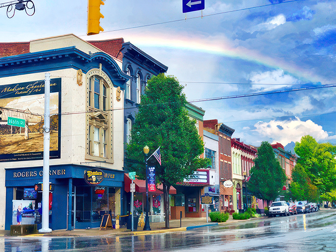 Even after a rain shower, Madison's rainbow-kissed Main Street maintains its Norman Rockwell charm&mdash;just with better architecture.