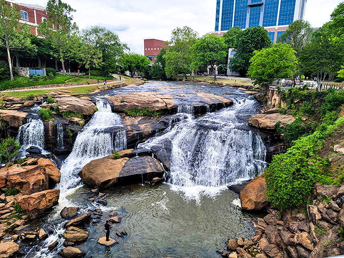 Mother Nature decided downtown Greenville deserved a waterfall spectacle. Talk about prime real estate &ndash; these falls didn't need a real estate agent!