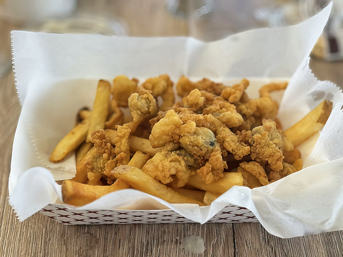Golden treasures from the deep! These whole-belly fried clams achieve that perfect crispy-outside, tender-inside harmony that seafood dreams are made of.
