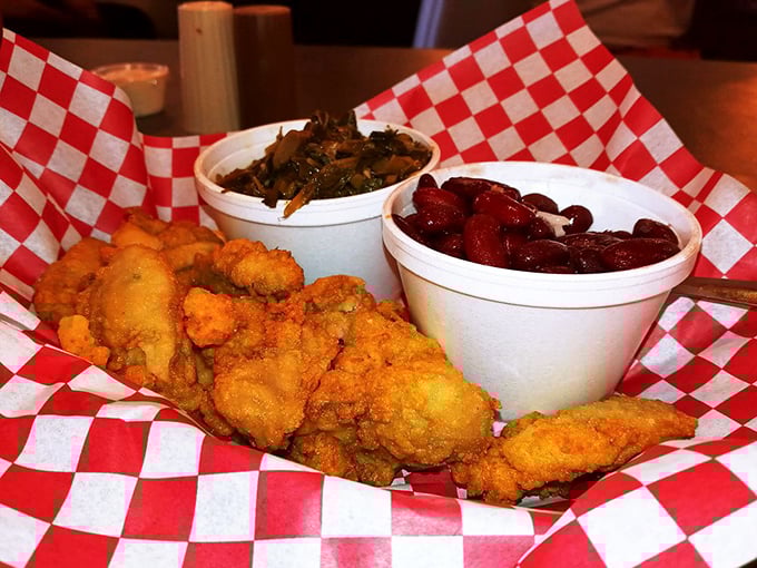 Golden-brown perfection that would make Neptune himself jealous. These fried clams with collard greens and beans are the ocean's gift to comfort food.