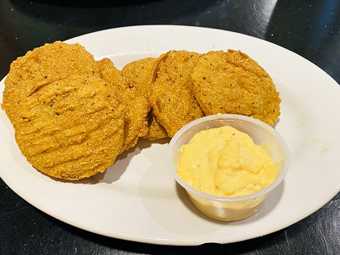 Golden-fried green tomatoes with a cornmeal crust so perfect it would make your grandmother simultaneously proud and jealous.