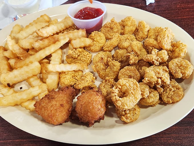 Golden-brown perfection that makes you question why you'd ever waste calories on lesser fried shrimp. These crispy treasures are what food pilgrimages are made for.