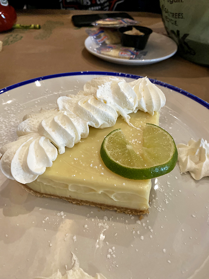 The star of the show: key lime pie that strikes the perfect balance between tart and sweet, topped with a lime slice that's basically just showing off.