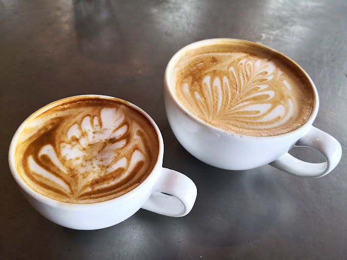 Two cups of latte art sitting side by side like caffeinated Picassos&mdash;proof that sometimes the most beautiful art is meant to be consumed, not just admired.