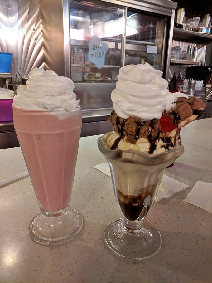 Milkshakes that defy both gravity and restraint&mdash;one strawberry dream and one chocolate masterpiece that makes you wonder why you ever drink anything else.