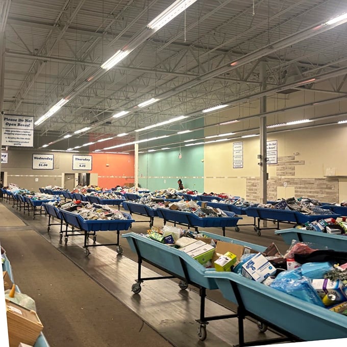 The modern-day gold rush happens in Matthews, where eager prospectors sift through blue bins instead of mountain streams.