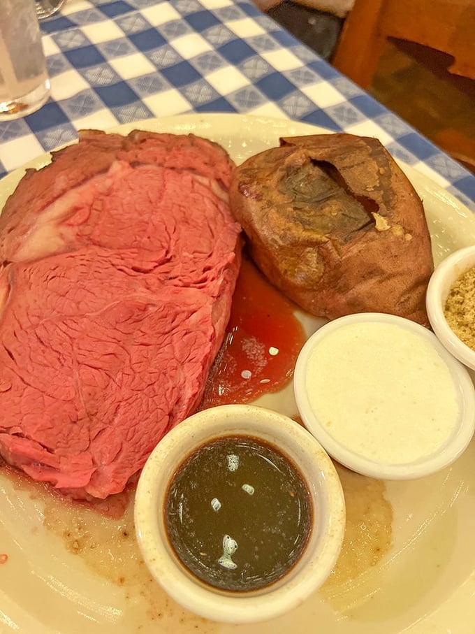 When prime rib is cooked this perfectly, time stops. The only appropriate response is a moment of reverent silence.