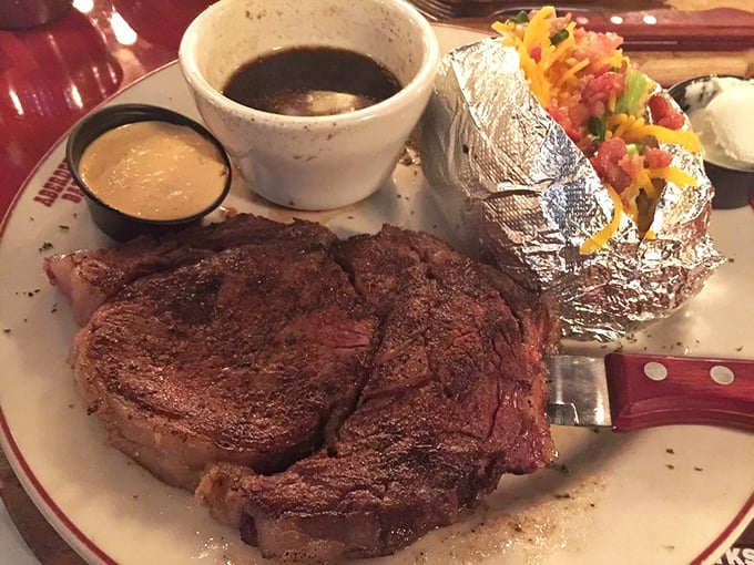 Prime rib so perfectly pink it could make a vegetarian question their life choices. That au jus is basically liquid gold.